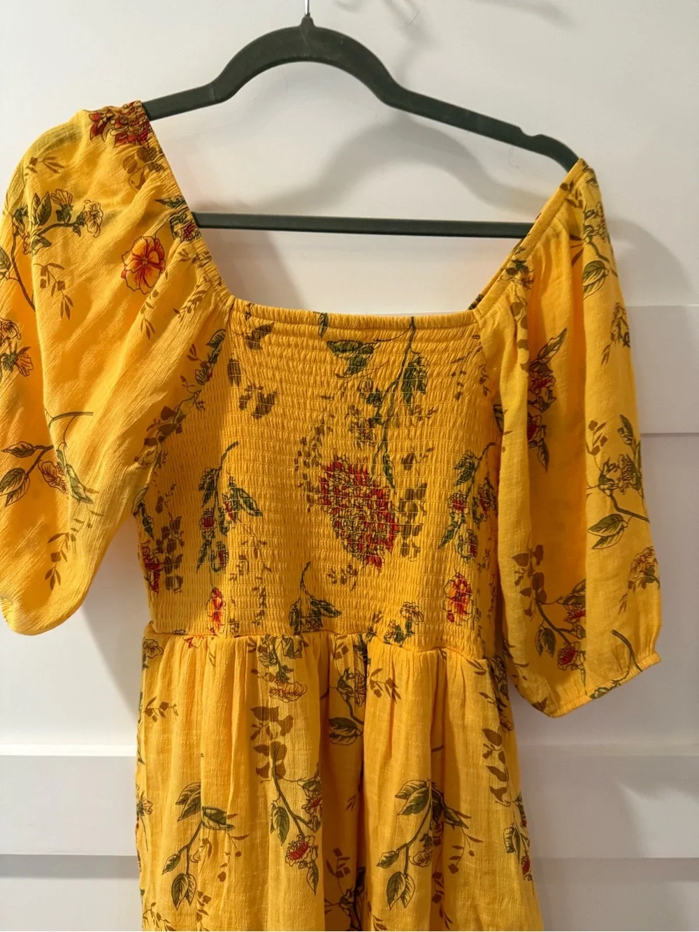 J Gee | Dresses | J Gee Yellow Floral Tiered Midi Dress With Smocked ...
